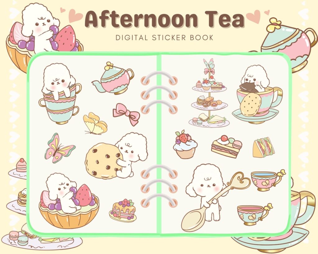 Afternoon Tea Theme Digital Stickers , Goodnotes Stickers , Cute Hand ...