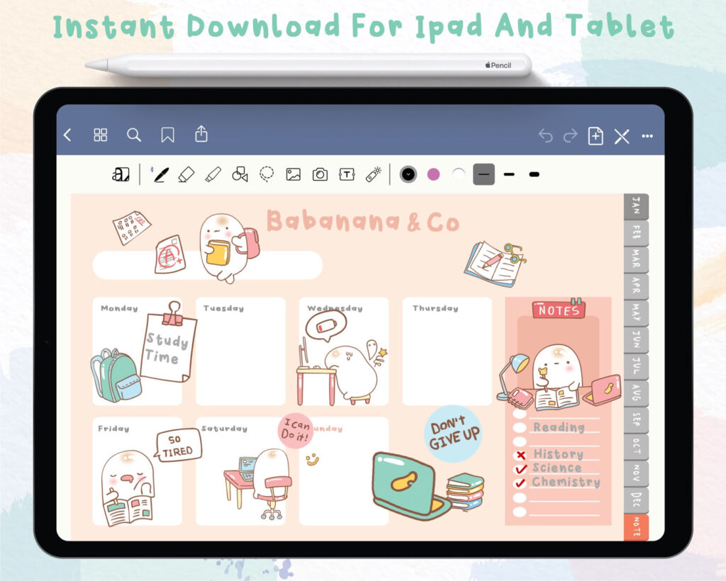 Cute Study digital stickers , Goodnotes Stickers , Cute Hand Draw ...