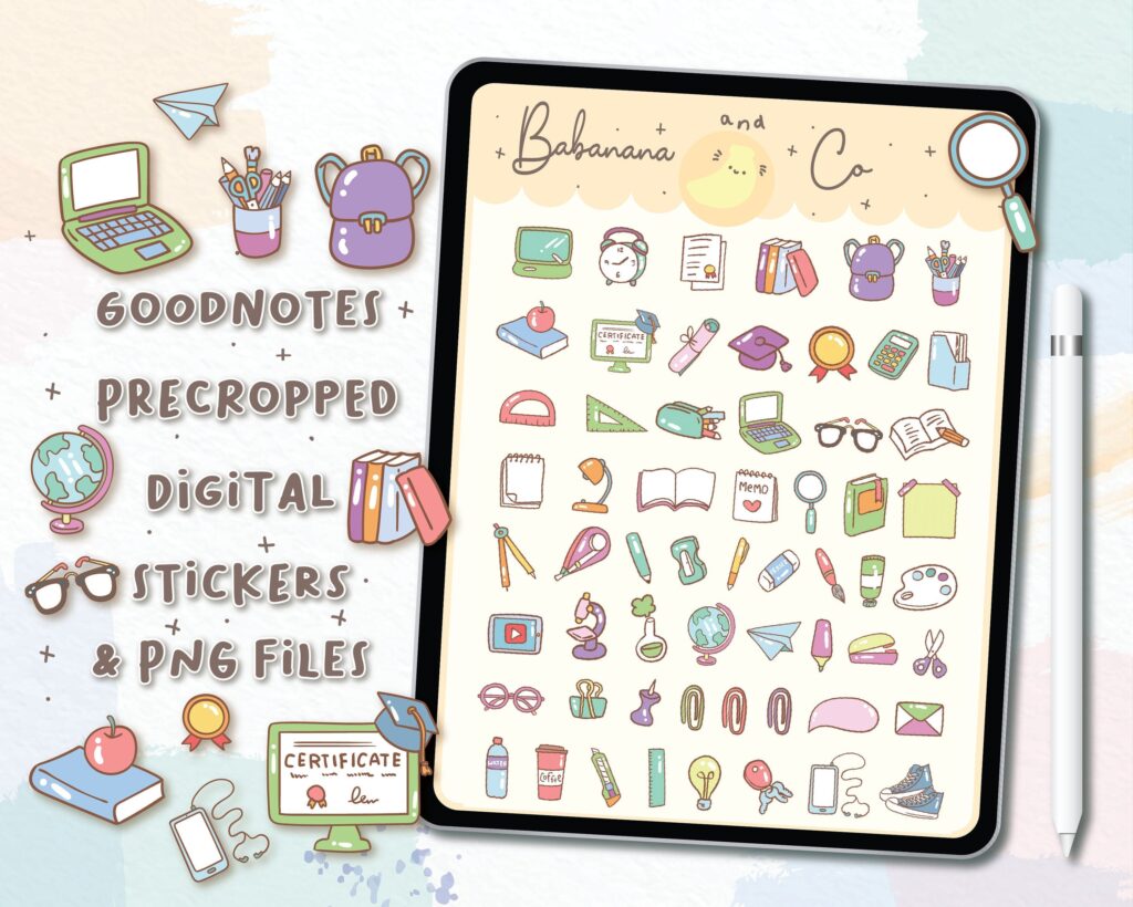 Study Icons digital stickers , Goodnotes Stickers , Cute Hand Draw ...
