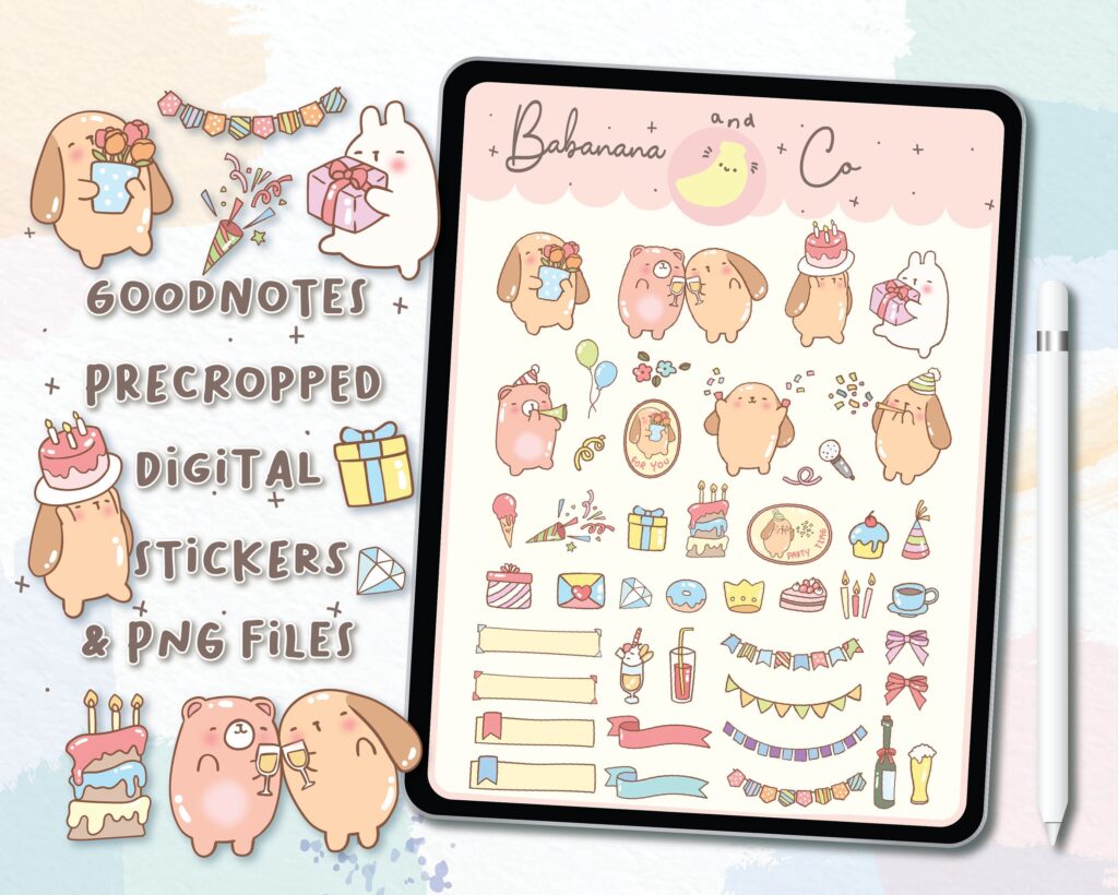 Party Time Digital Stickers , Goodnotes Stickers , Cute Hand Draw ...