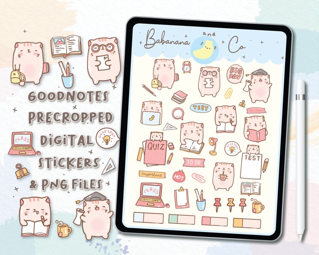 Study digital stickers , Goodnotes Stickers , Cute Hand Draw ...