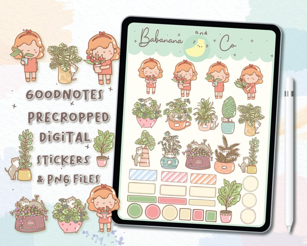 Love Plants Digital Stickers , Goodnotes Stickers , Cute Hand Draw ...