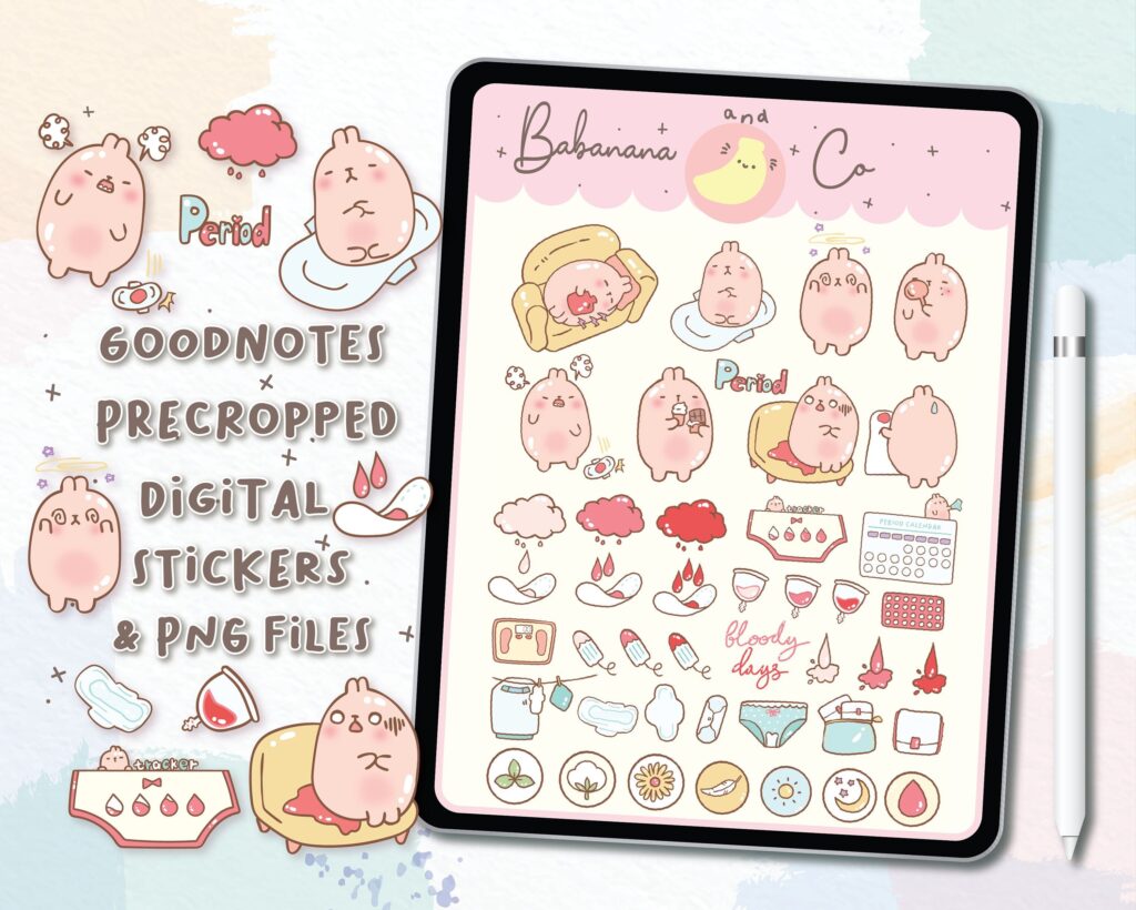 Period digital stickers , Goodnotes Stickers , Cute Hand Draw , work ...