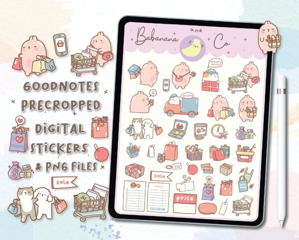 Shopping digital stickers , Goodnotes Stickers , Cute Hand Draw ...