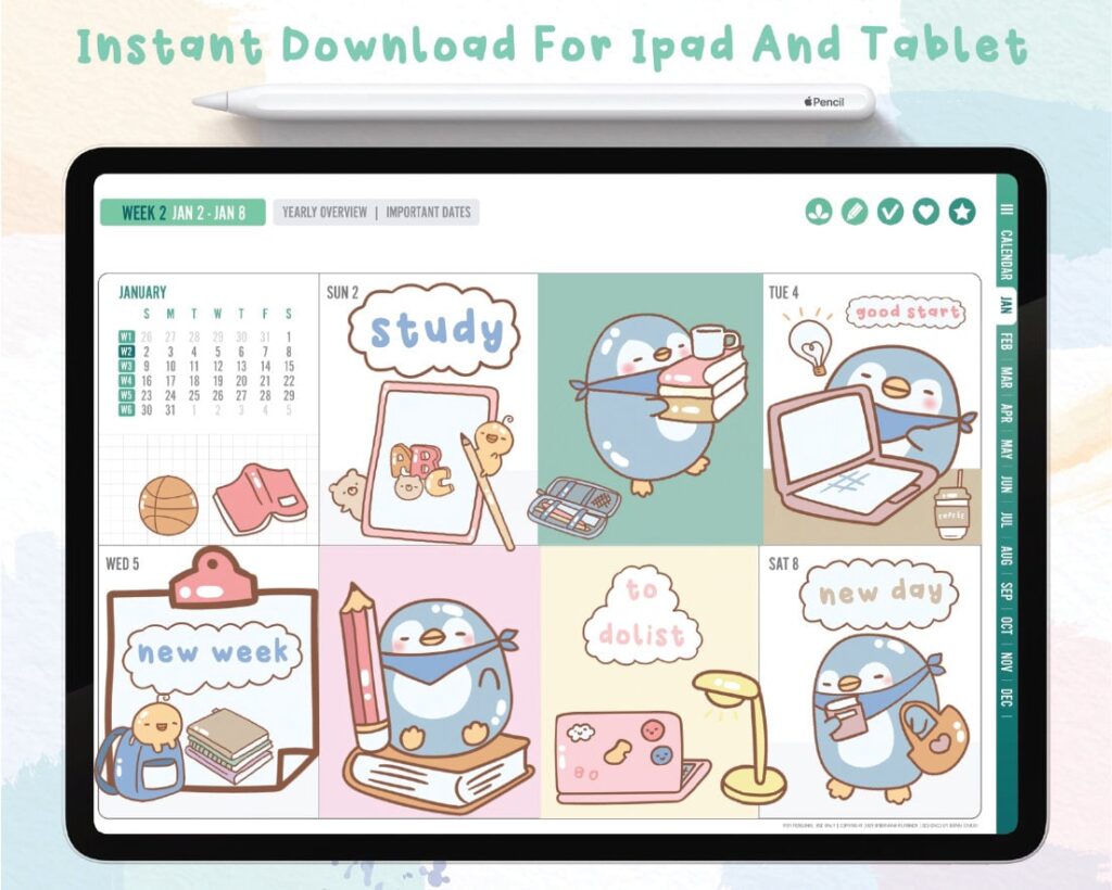 Study digital stickers , Goodnotes Stickers , Cute Hand Draw ...