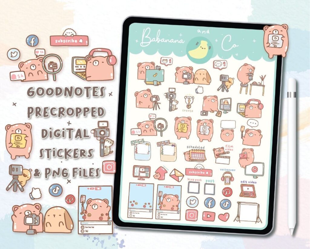 Influencer Digital Stickers , Goodnotes Stickers , Cute Hand Draw ...