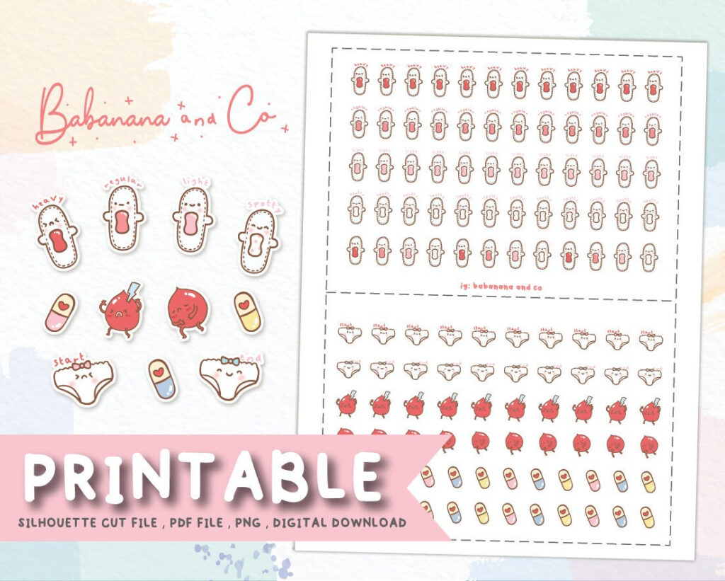 Period Tracker ,Digital Stickers,Hand Drawn Design,Printable Stickers ...