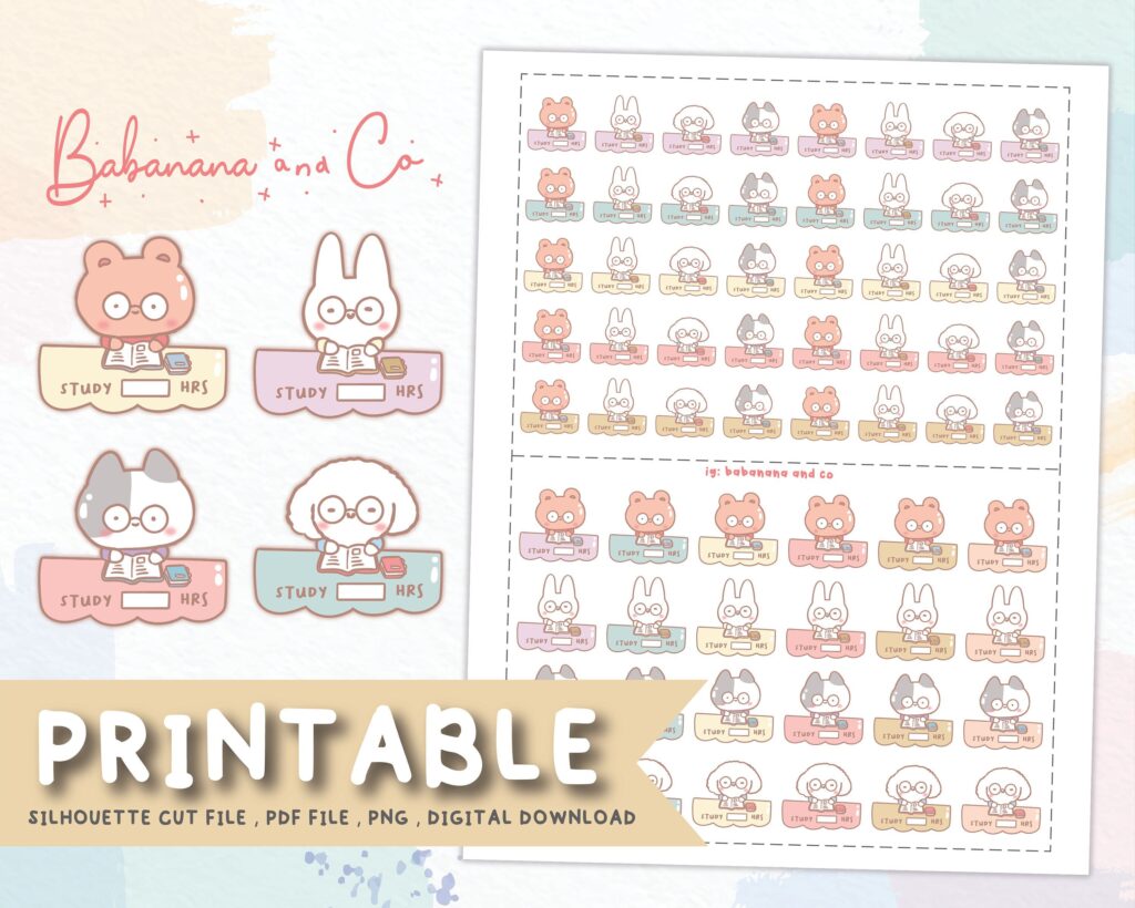 Cute study tracker Printable Planner Stickers,Digital Stickers,Hand ...