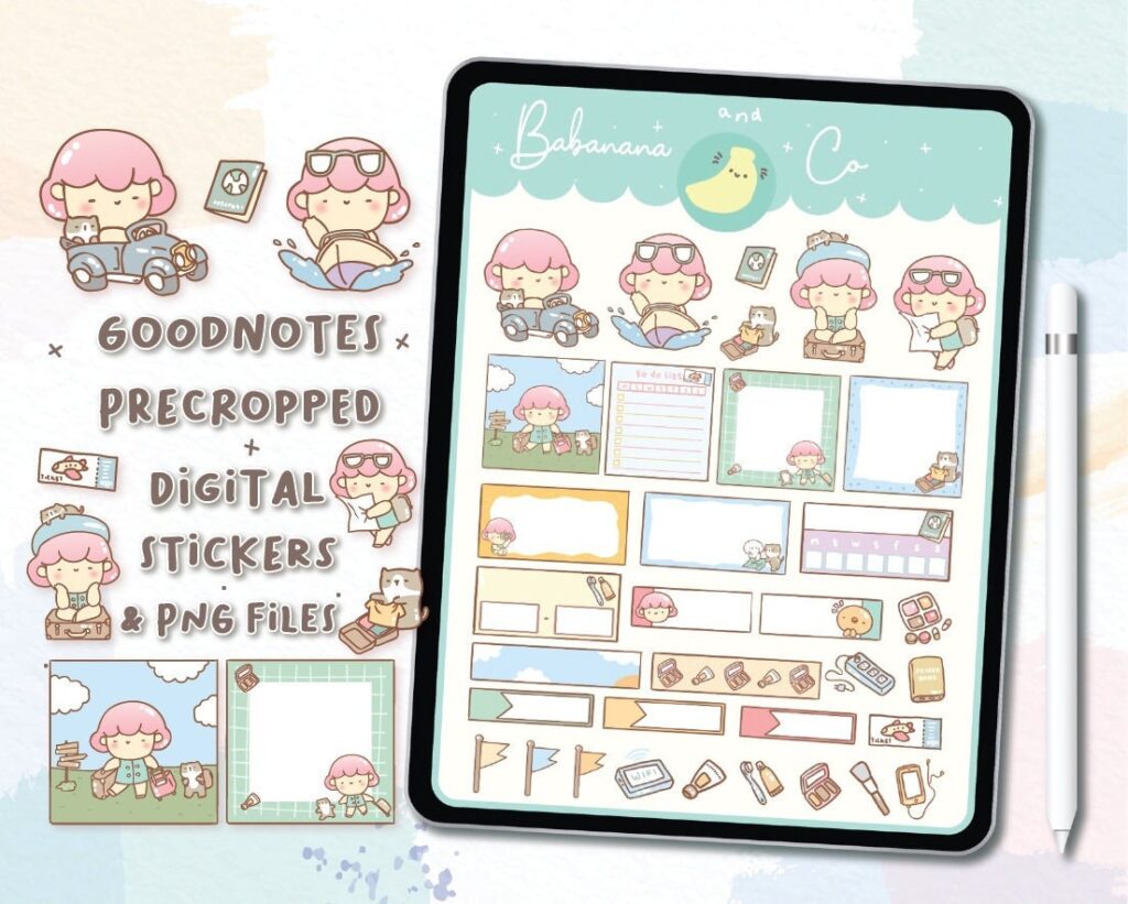 Travel digital stickers , Goodnotes Stickers , Cute Hand Draw ...