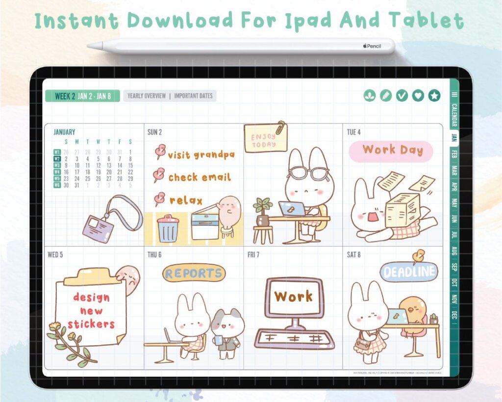 Work Day digital stickers , Goodnotes Stickers , Cute Hand Draw ...