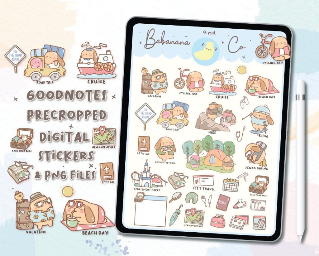 Travel digital stickers , Goodnotes Stickers , Cute Hand Draw ...