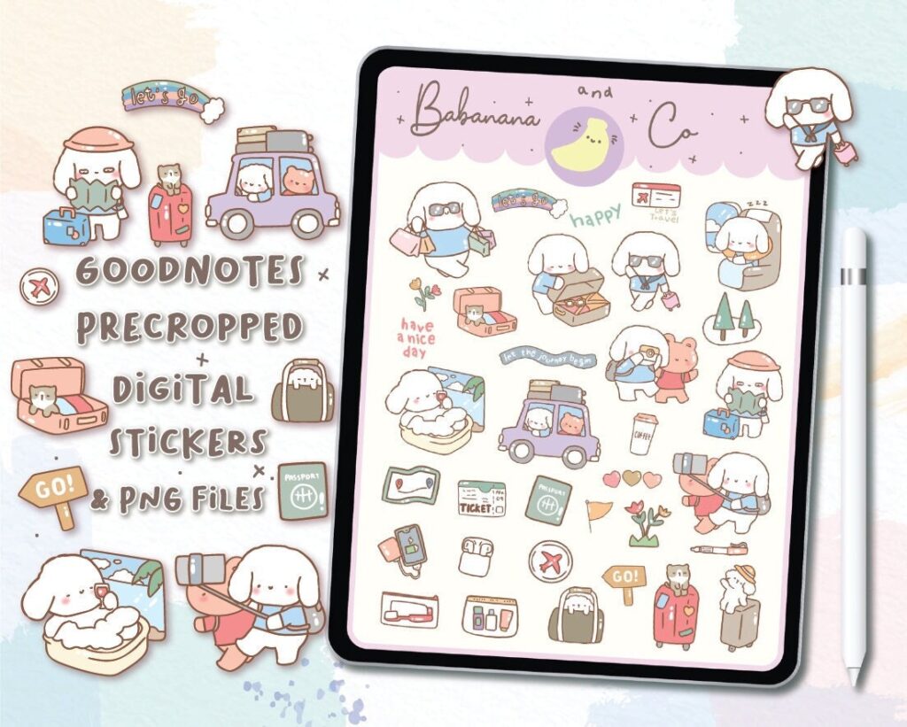 Travel digital stickers , Goodnotes Stickers , Cute Hand Draw ...
