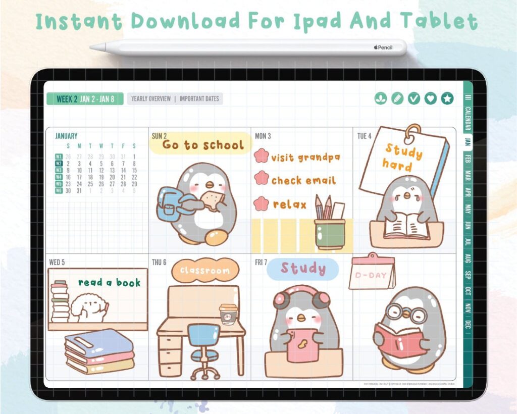 Study digital stickers , Goodnotes Stickers , Cute Hand Draw ...