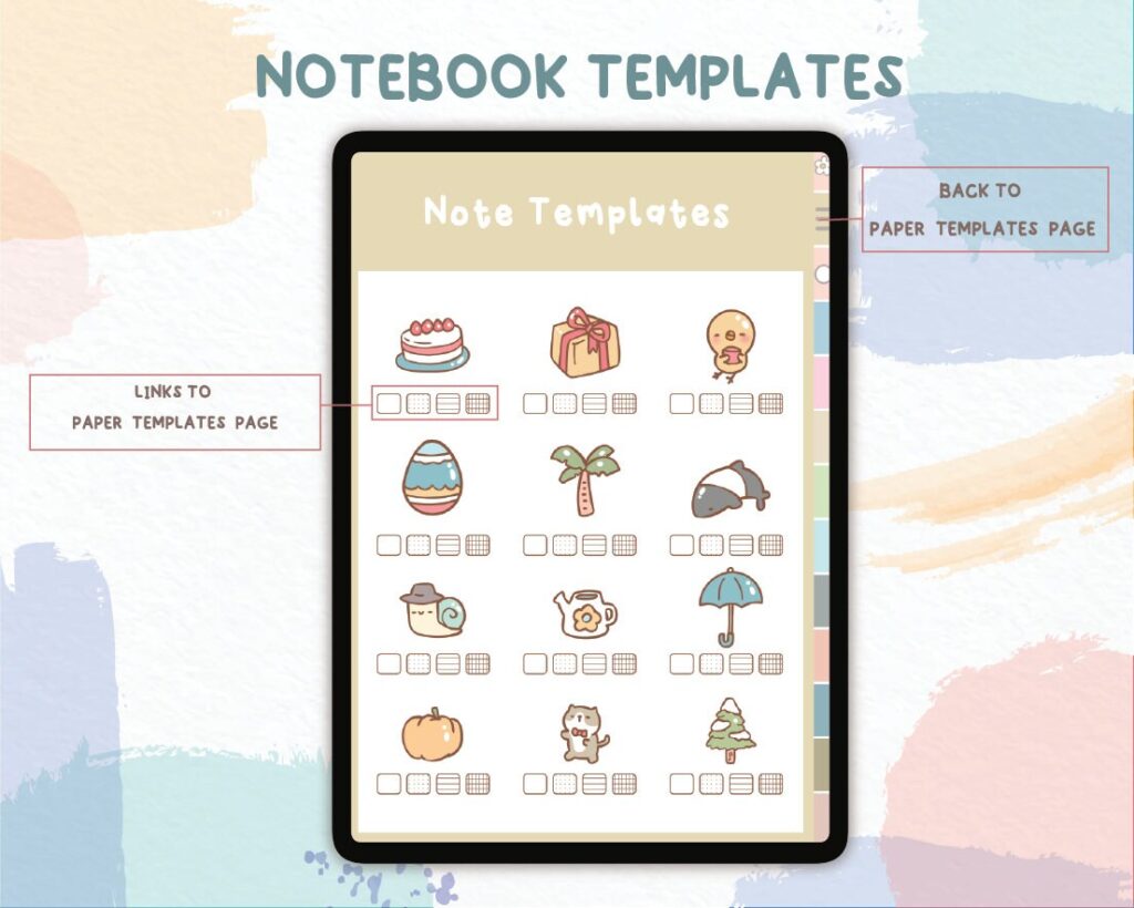 Cute 12 Themes Digital Notebook,Hyperlinked Tabs for GoodNotes ...