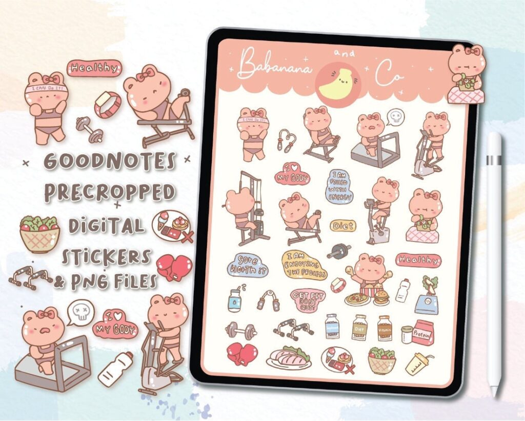 GYM DAY digital stickers , Goodnotes Stickers , Cute Hand Draw ...