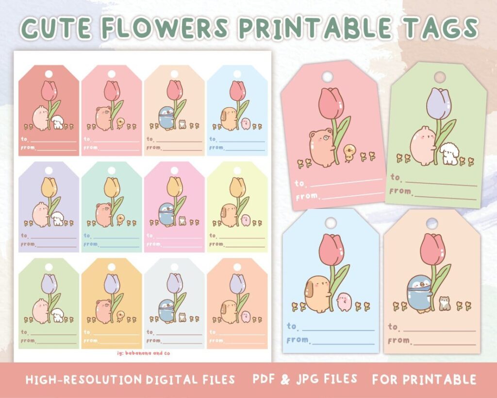 Cute Flowers Printable Tags,Printable Thank You Tags, Printable Gift ...