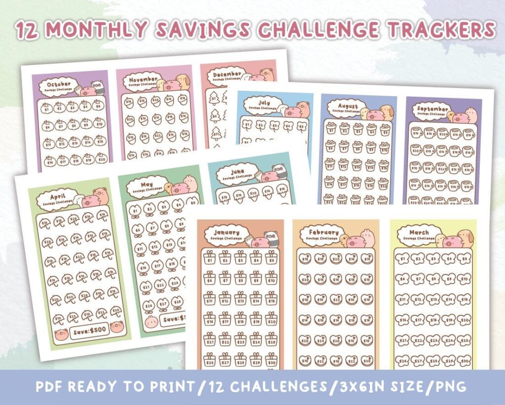Monthly Savings Challenge Trackers|500 Savings Challenge|Savings ...