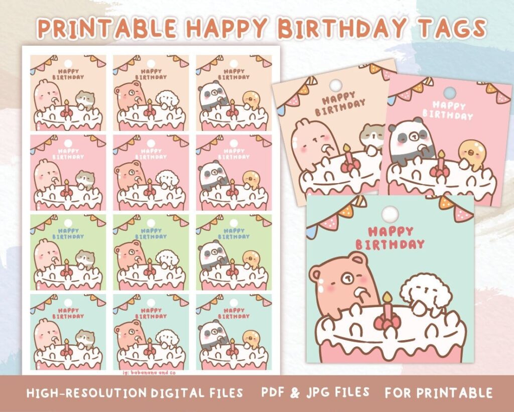 Happy Birthday Tags ,Birthday Gift Tag,Cute Printable Tags, Printable ...