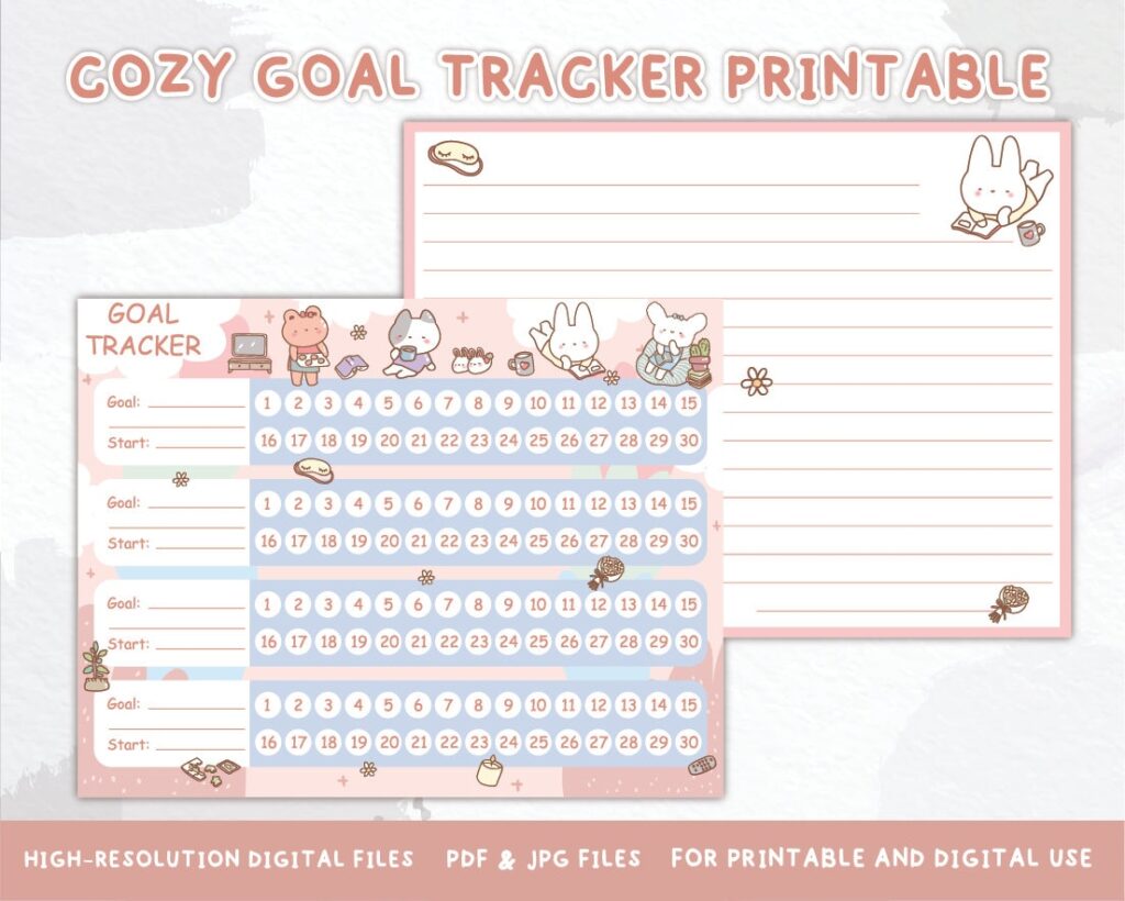 Cozy goal tracker Printable,Goal Tracker Printable,Cute Goal Tracker ...