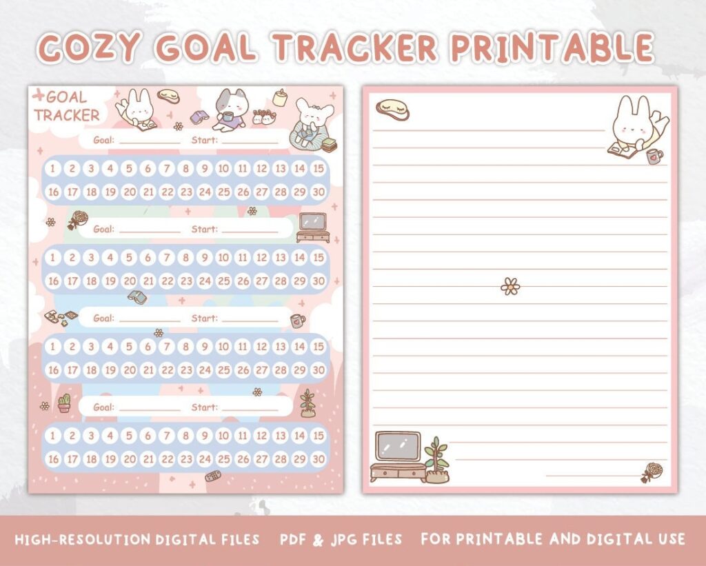 Cozy goal tracker Printable,Goal Tracker Printable,Cute Goal Tracker ...