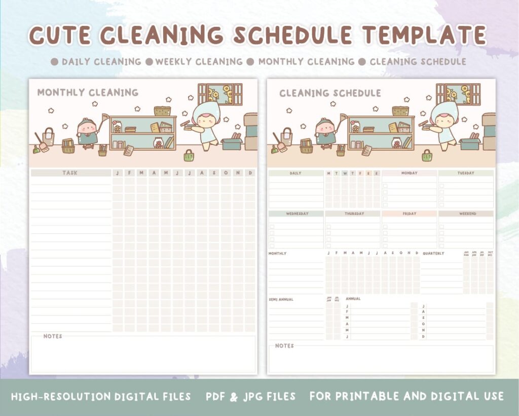 Cute Cleaning Schedule Template,Cleaning Checklist,Printable Weekly ...
