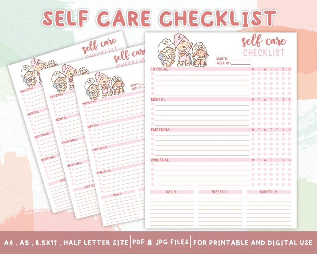Printable Self Care Checklist Template,Self Care To do List,Self-Care ...