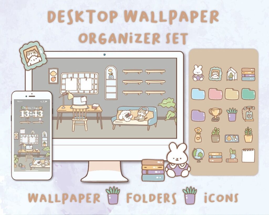 Cute cozy day Desktop Wallpaper Organizer| Mac and Windows Organizer ...