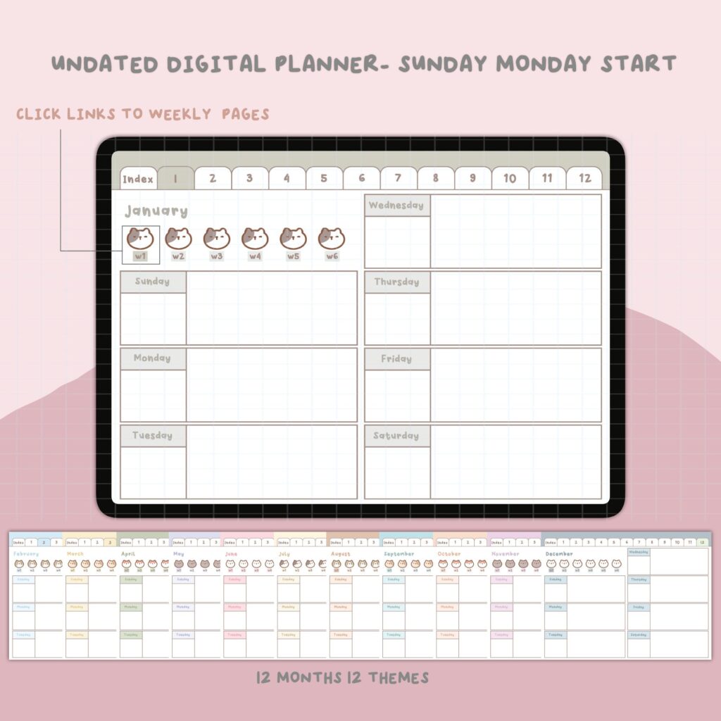 New Undated Digital Planner for GoodNotes | Undated Calendar | Monthly ...