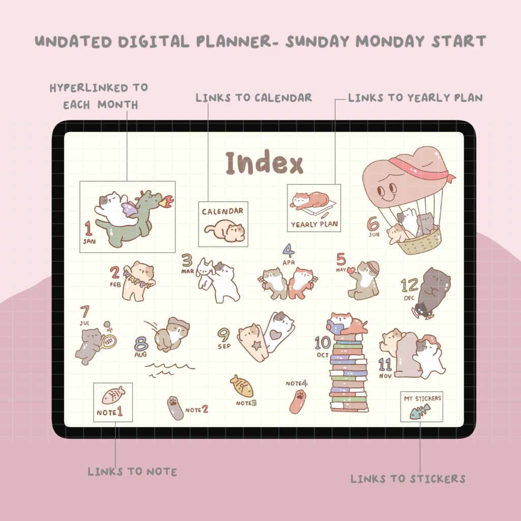 New Undated Digital Planner for GoodNotes | Undated Calendar | Monthly ...