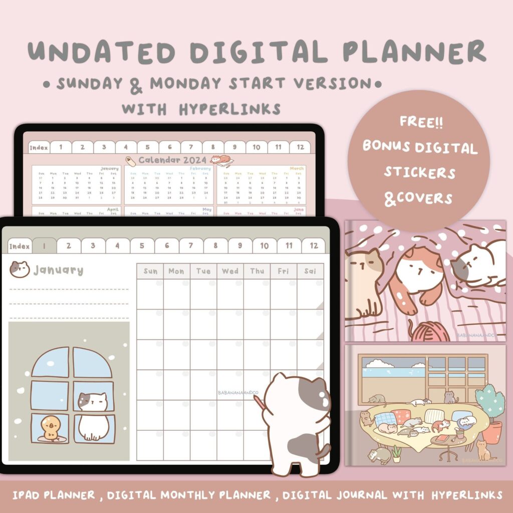 New Undated Digital Planner for GoodNotes | Undated Calendar | Monthly ...