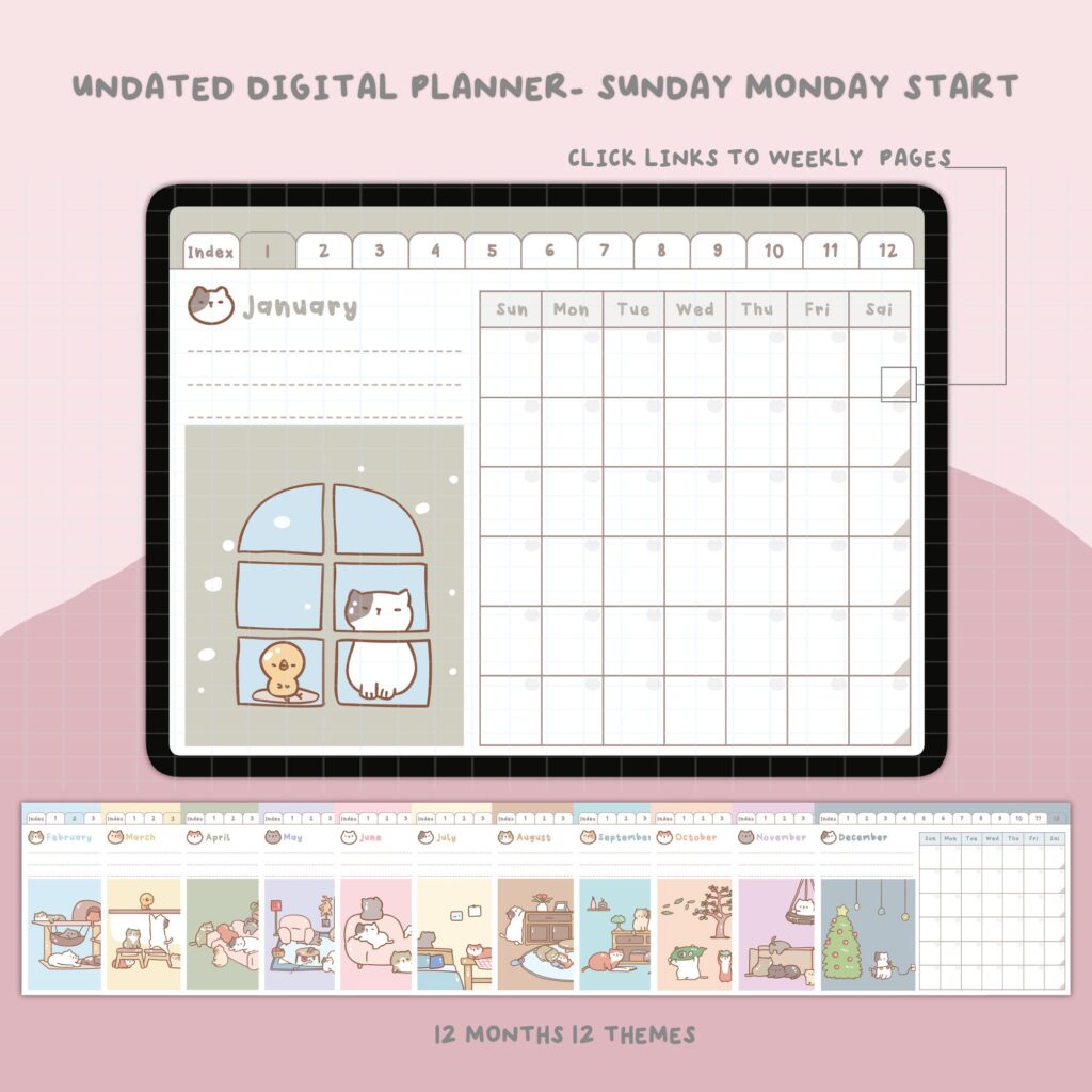 New Undated Digital Planner for GoodNotes | Undated Calendar | Monthly ...
