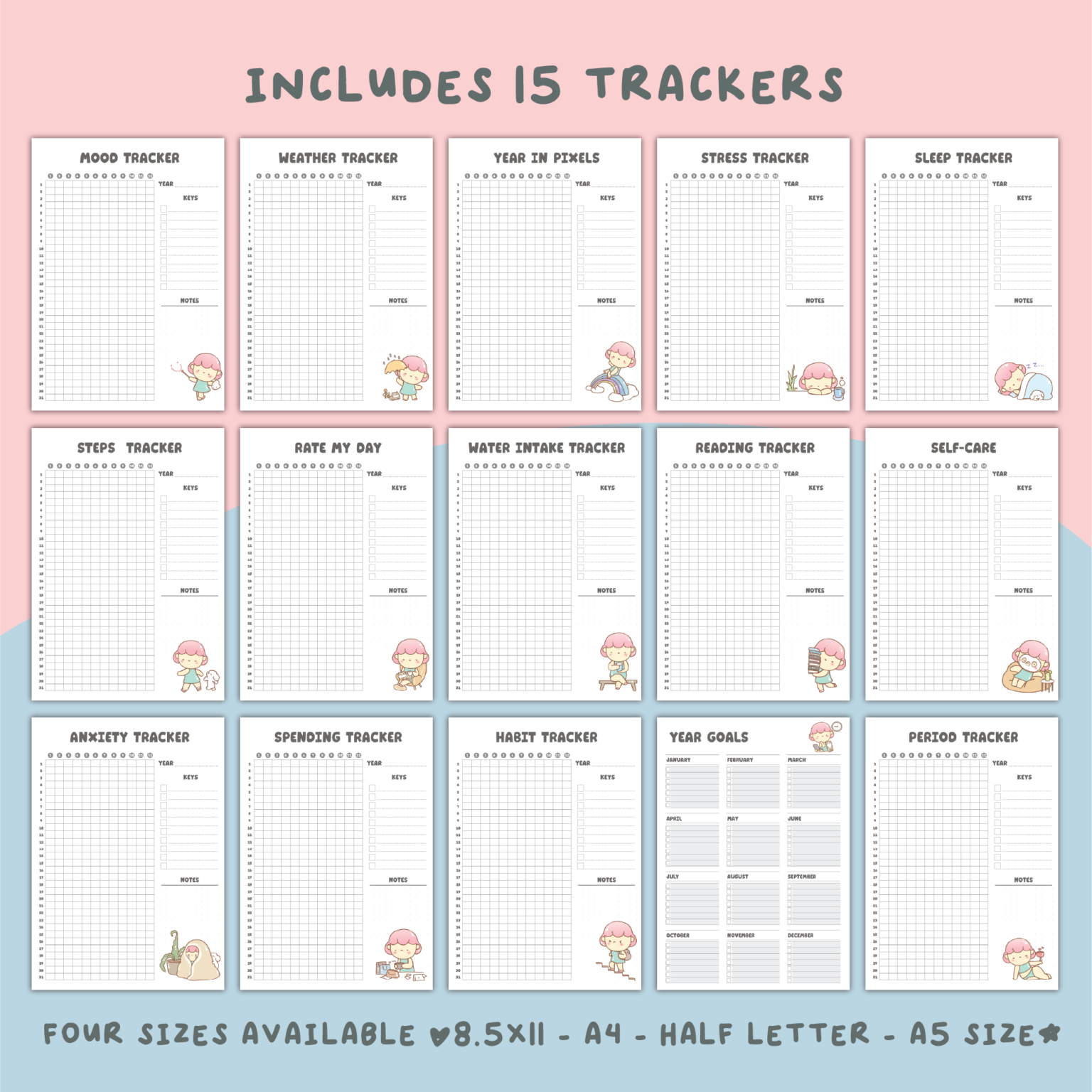 Yearly Trackers Bundle | Printable Bullett journal | Printable Pages ...