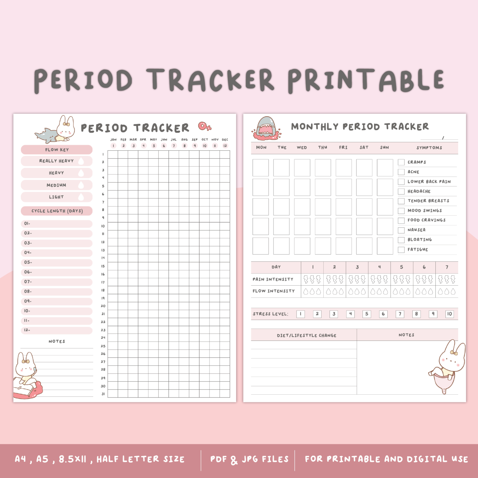 Period Tracker Printable Tracker,Monthly Period Tracker,PMS Symptom ...